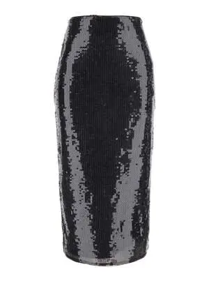 ROTATE BY BIRGER CHRISTENSEN Brown Pencil Skirt With All-over Sequins In Tech Fabric For