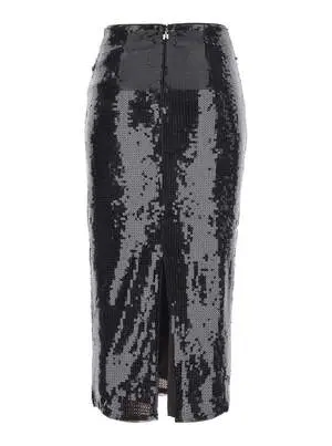 ROTATE BY BIRGER CHRISTENSEN Brown Pencil Skirt With All-over Sequins In Tech Fabric For