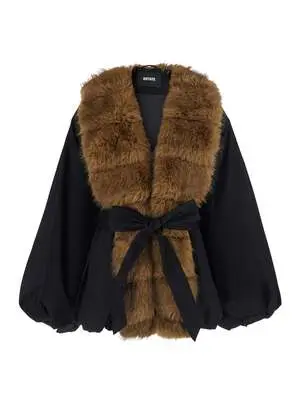 ROTATE BY BIRGER CHRISTENSEN Black Jacket With Front Belt In Ecofur For - Multicolor