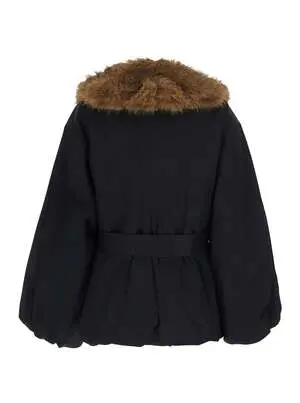 ROTATE BY BIRGER CHRISTENSEN Black Jacket With Front Belt In Ecofur For