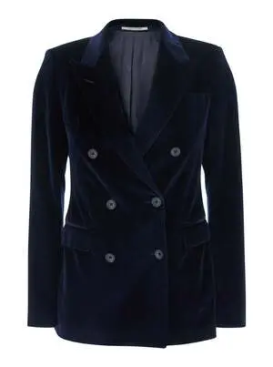 TAGLIATORE Tagliatore Women 'Parigi' Blue Double.Breasted Jacket With Peak Revers In Blue Velvet For Women