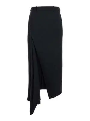 Givenchy Black Skirt With Waistband And Asymmetrical Hem With Draping In Wool - Multicolor