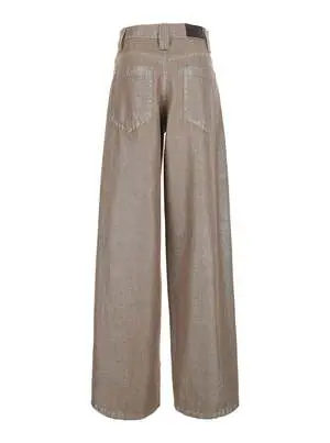 Brunello Cucinelli Beige Jeans With Faded Effect And Logo Patch On The Back In Denim For - Multicolor