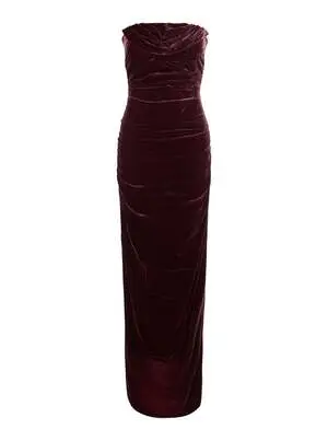 ROTATE BY BIRGER CHRISTENSEN Bordeaux Long Sleeveless Dress With Ruffles In Velvet For - Multicolor