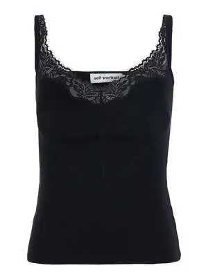SELF-PORTRAIT Black Sleeveless Top With Lace Embroidery In Cotton Blend For - Multicolor