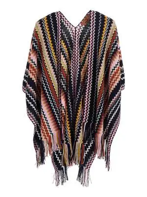 MISSONI Missoni Women Multicolor Cape With Fringed Hem And Zigzag Motif All-Over In Wool Blend For Women