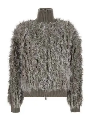 P.a.r.o.s.h Beige High Collar Bomber Jacket In Wool For - Multicolor