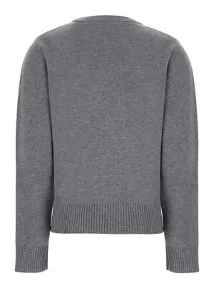 GANNI Gray Crew Neck Sweater With Maxi Graphic On The Front In Blend Wool - Multicolor