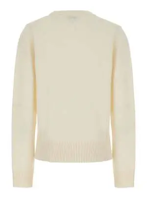 GANNI White Crewneck Sweater With Maxi Graphic On The Front In Blend Wool - Multicolor
