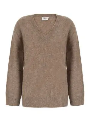 P.a.r.o.s.h Beige V-neck Sweater With Long Sleeves In Wool For - Cream