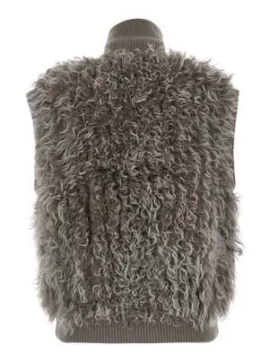 P.a.r.o.s.h Beige Sleeveless Jacket With High Collar And Applied Fur In Wool For