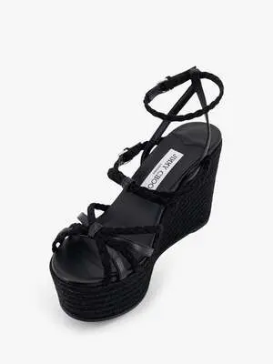 JIMMY CHOO Nyra Leather And Raffia Sandals