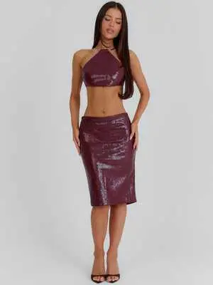 OUTCAST Jameela Midi Skirt Burgundy