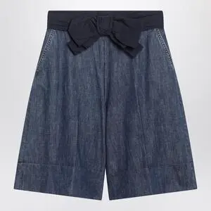 Valentino Garavani Denim Bermuda Shorts With Oversized Bow - Blue