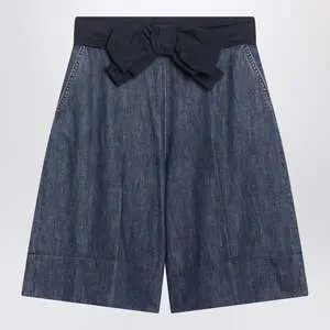 Valentino Garavani Denim Bermuda Shorts With Oversized Bow - Blue