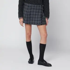 DURAZZI MILANO White Check Kilt Mini Skirt - Black