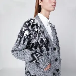ROBERTO COLLINA Grey Wool-blend Cardigan With Sequins - Gray