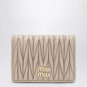 Miu Miu Compact Wallet In Powder- Quilted Nappa - Pink