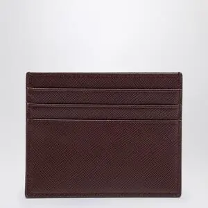 Prada Burgundy Card Holder In Saffiano - Red