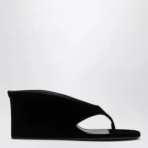 Alaïa Thong Mules With Wedge In Velvet - Black