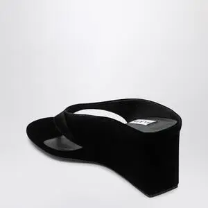 Alaïa Thong Mules With Wedge In Velvet - Black