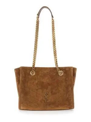 Saint Laurent Niki' Shoulder Bag With Two Chain Handles And Cassandre Plaque On The Front In Suede For - Brown
