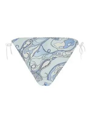 Emilio Pucci Light Blue Bikini Bottom With Adjustable Tie Closure And All-over Orchidea Print In Stretch Tech Fabric For