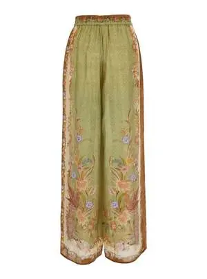 Zimmermann Indra Pants With Elastic Drawstring Waist And All-over Pattern In Silk For - Multicolor