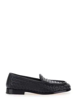 Bottega Veneta Bottega Veneta Women 'Silenzio' Black Loafers With Rounded Toe And Intreccio In Leather For Women Black