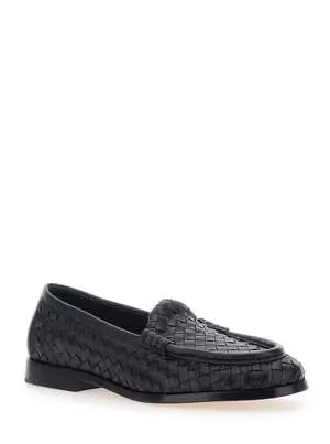 Bottega Veneta Silenzio' Loafers With Rounded Toe And Intreccio In Leather For - Black