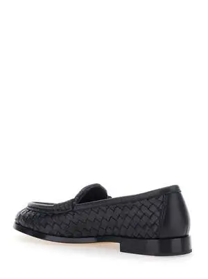 Bottega Veneta Silenzio' Loafers With Rounded Toe And Intreccio In Leather For - Black