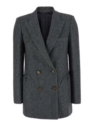 BLAZÉ MILANO Blaze Milano Women 'J Line' Grey Double-Breasted Jacket With Peak Revers In Wool Blend For Women