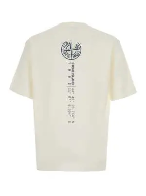 Stone Island Beige Crew Neck T-shirt With Logo On The Front And Maxi Logo Print On The Back In Cotton For - Cream