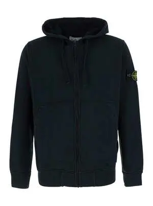 Stone Island Blue Hooded Sweatshirt With Fixed Hood And Logo Patch On The Sleeve In Cotton For - Multicolor