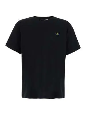 VIVIENNE WESTWOOD Black Crew Neck T-shirt With Orb Embroidery On The Front In Cotton For - Multicolor