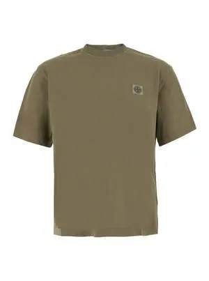 Stone Island Crew Neck T-shirt With Logo Patch On The Front In Cotton For - Green