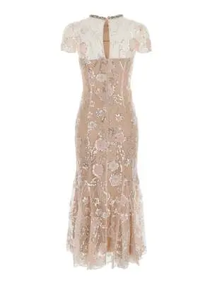 SELF-PORTRAIT Pink Long Dress With All-over Sequins In Fabric - Multicolor