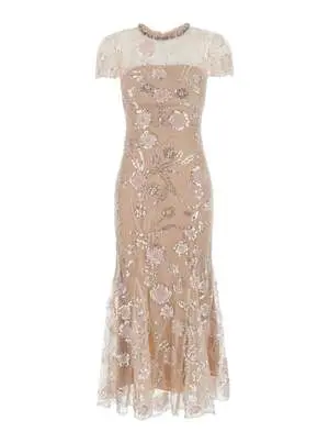 SELF-PORTRAIT Pink Long Dress With All-over Sequins In Fabric - Multicolor