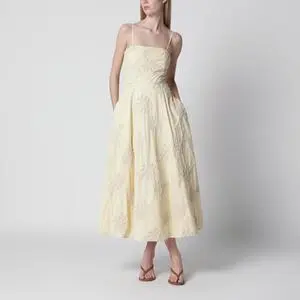 ROTATE BY BIRGER CHRISTENSEN Midi Dress With Floral Appliques - Yellow