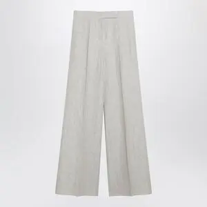 Max Mara Wide-leg Trousers In Brown/grey Linen Drill - Cream