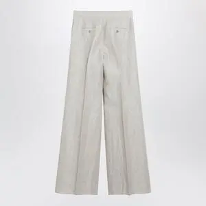 Max Mara Wide-leg Trousers In Brown/grey Linen Drill - Cream