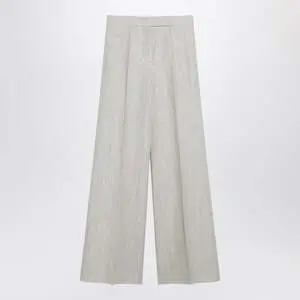 Max Mara Wide-leg Trousers In Brown/grey Linen Drill - Cream