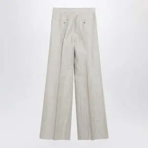 Max Mara Wide-leg Trousers In Brown/grey Linen Drill - Cream