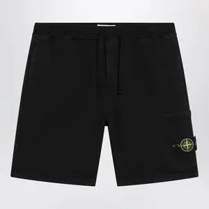 Stone Island Organic Cotton Fleece Jogger Shorts - Black