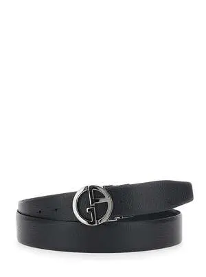 Giorgio Armani Reversible Belt With Ga Logo In Leather And Tech Fabric For - Black