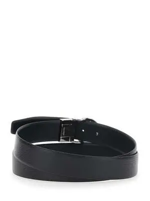 Giorgio Armani Reversible Belt With Ga Logo In Leather And Tech Fabric For