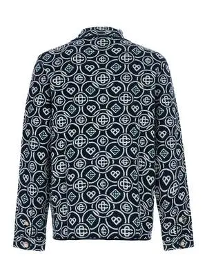 Casablanca Blue Shirt With Classic Collar And All-over Logo Monogram In Cotton For - Multicolor
