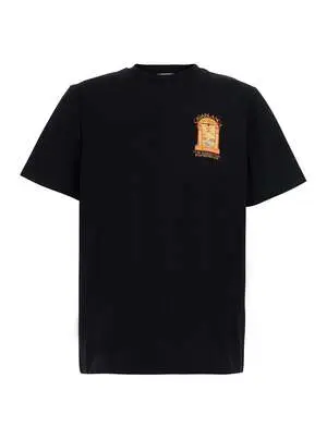 Casablanca Black Crew Neck T-shirt With Logo Detail On The Front And Maxi Logo On The Back In Cotton For - Multicolor