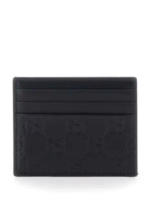Gucci Black Emblem Card Holder With Gg Motif In Leather For - Multicolor