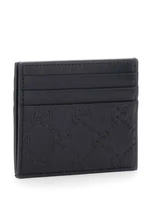 Gucci Black Emblem Card Holder With Gg Motif In Leather For - Multicolor